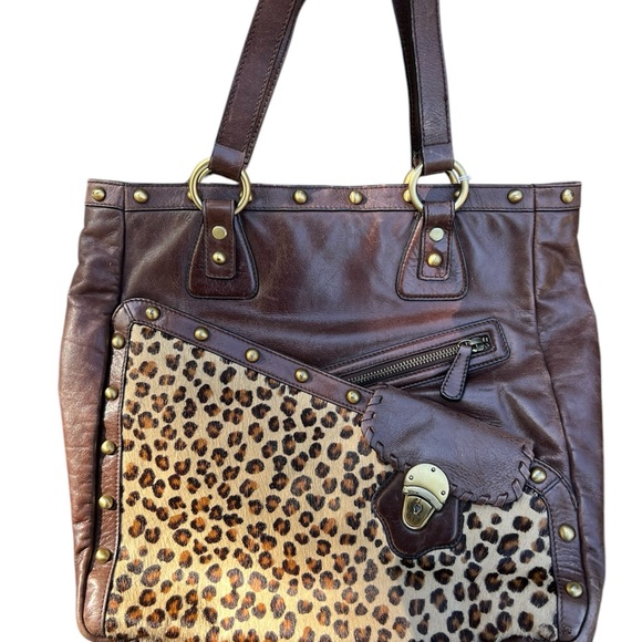 Kate Landry | Bags | Kate Landry Leopard Print Brown Leather Tote Bag ...